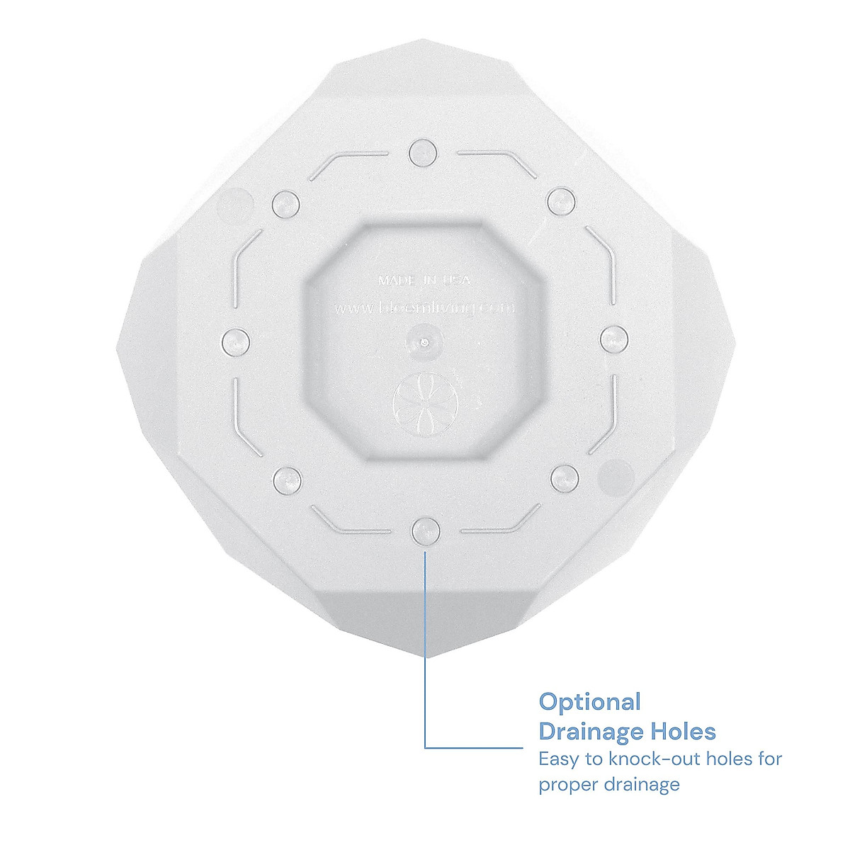 Bloem Tuxton Modern Hexagon Small Planter: 10" - Casper White - Matte Finish, Durable Resin, Modern Design, Optional Drainage Holes, for Indoor and Outdoor Use, Gardening, 2.7 Gallon Capacity