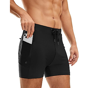 G Gradual Men's Swimsuit Trunks with Zipper Pockets Quick Dry Swimwear Bathing Suit Swim Briefs Board Shorts for Men(Black,L)