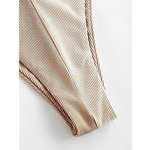 ZAFUL Two Piece Ribbed Colorblock Triangle Bikini Set for Women Adjustable Dual Strap High Cut Bathing Suit Size 4