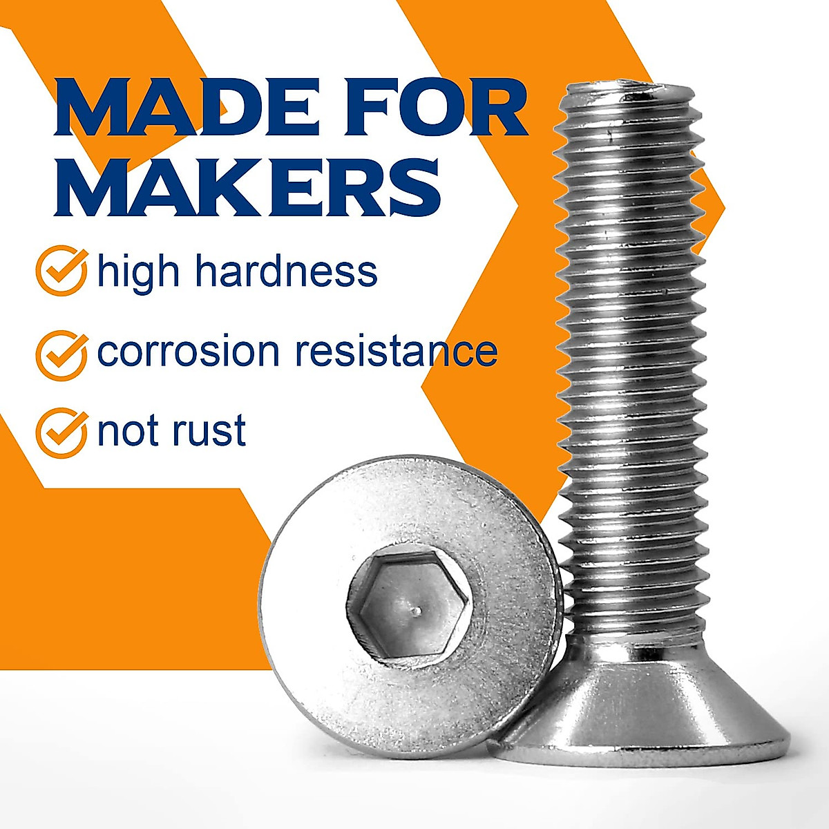 10 PCS M8-1.25 x 80mm Flat Head Socket Cap Screws, Stainless Steel A2-70, DIN 7991, Allen Socket Drive,Full Thread, Machine Thread