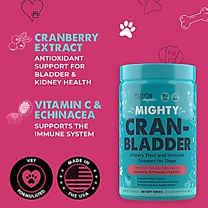 Mighty Paw Waggables Cran-Bladder (Made in The USA) | Cranberry Supplement for Dogs, Cranberry Chews for Urinary Tract Health. Kidney, & Bladder Support. Antioxidant Immune Health (120 Count)