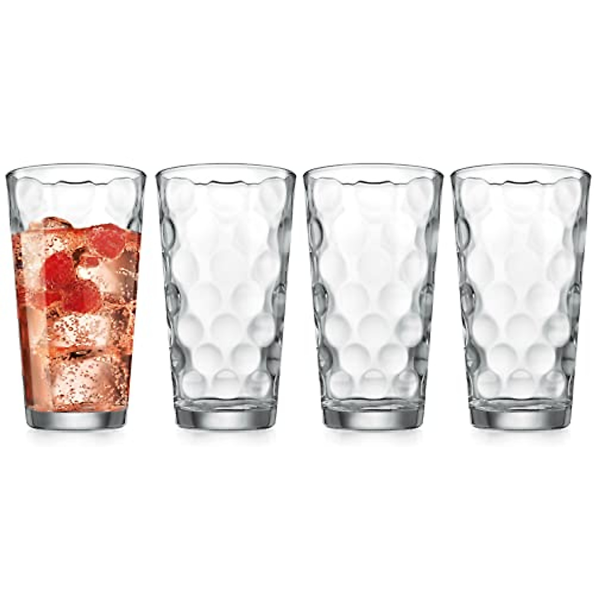 Glaver's Drinking Glasses Set of 4 Highball Glass Cups Bar Glasses for Cocktails, Juice, Water, Iced Tea, and Beverages. Circle Designed - Dishwasher Safe. (Large)