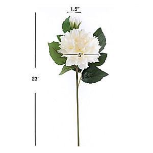 ELITE FLORAL (4 Pack 23" Artificial Dahlia Flowers Faux Dahlia Stem (White), Long Artificial Silk Flowers Realistic Fake Flowers for Wedding, Home Garden, Dining Table Decor, DIY