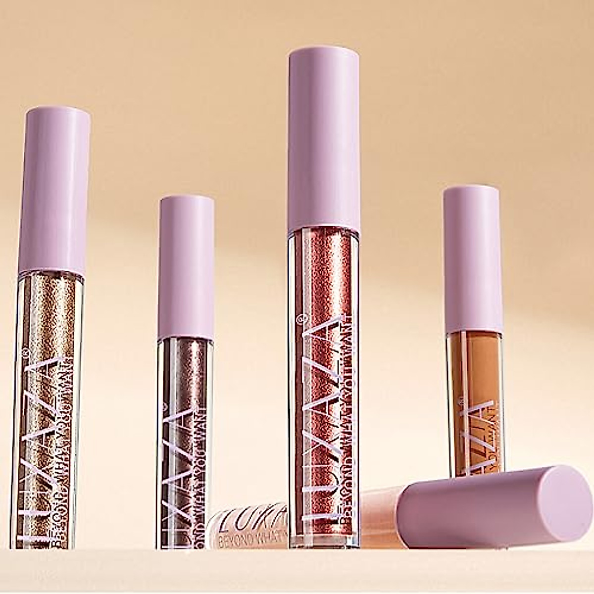 LUXAZA Neutral Brown Liquid Eyeshadow Set, 5Pcs - Long Lasting, Highly Pigmented, Quick-Drying Sparkling Eye Shadow Makeup, Multi-Use, Travel Friendly
