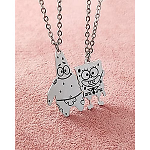 HOFOYA A pair Spongebob and Patrick Star Necklace,Sisters Necklace Set 2,Best Friend Pendant of 2 BFF Friendship Cute Funny Cartoon Necklaces, Christmas Birthday Valentine's Day Gift.