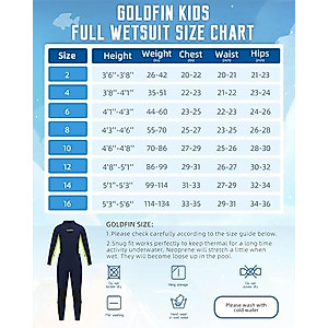 Goldfin Kids Wetsuit for Boys Girls, 3mm Neoprene Fullsuit for Toddler Back Zip Youth Water Aerobics Diving Boating Snorkeling Surfing Swimming