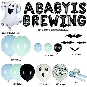 Halloween Balloon Arch Garland Kit, A Baby is Brewing Blue Balloon Arch with 3D Wall Stickers for Halloween Baby Shower Decorations for Boy Halloween Gender Reveal Party Supplies