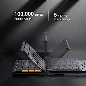 ProtoArc Foldable Bluetooth Keyboard, XK01 Folding Wireless Portable Keyboard with Numeric Keypad, Full-Size Travel Keyboard for iPad Tablet Smartphone Laptop PC Windows iOS Android, Black