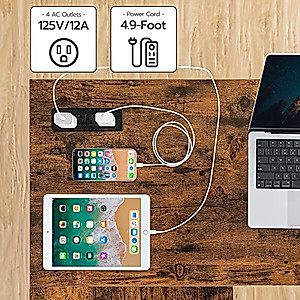 HOOBRO L Shaped Computer Desk with Charging Station, Industrial Corner Writing Desk with Adjustable Shelves, Study Workstation for Home Office, Stable and Space-Saving Rustic Brown and Black BF35UDN01