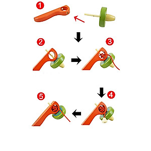 FQStech Wooden Spinning Top Gyroscope peg-top with Handle and Pull String Wire,can Last Long time, Color Random