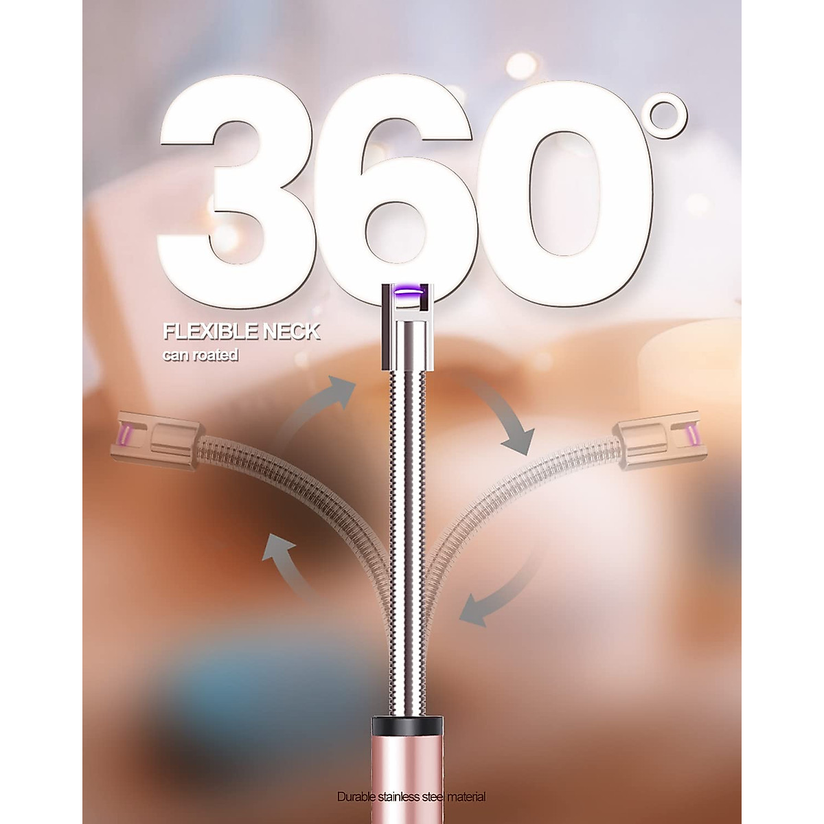 VEHHE Candle Lighter, 2 Pack Rechargeable Electric Lighter with LED Battery Display Safety Switch, Flexible Neck USB Lighter for Candles Camping Grill Gas Stoves Cooking (Black & Pink)