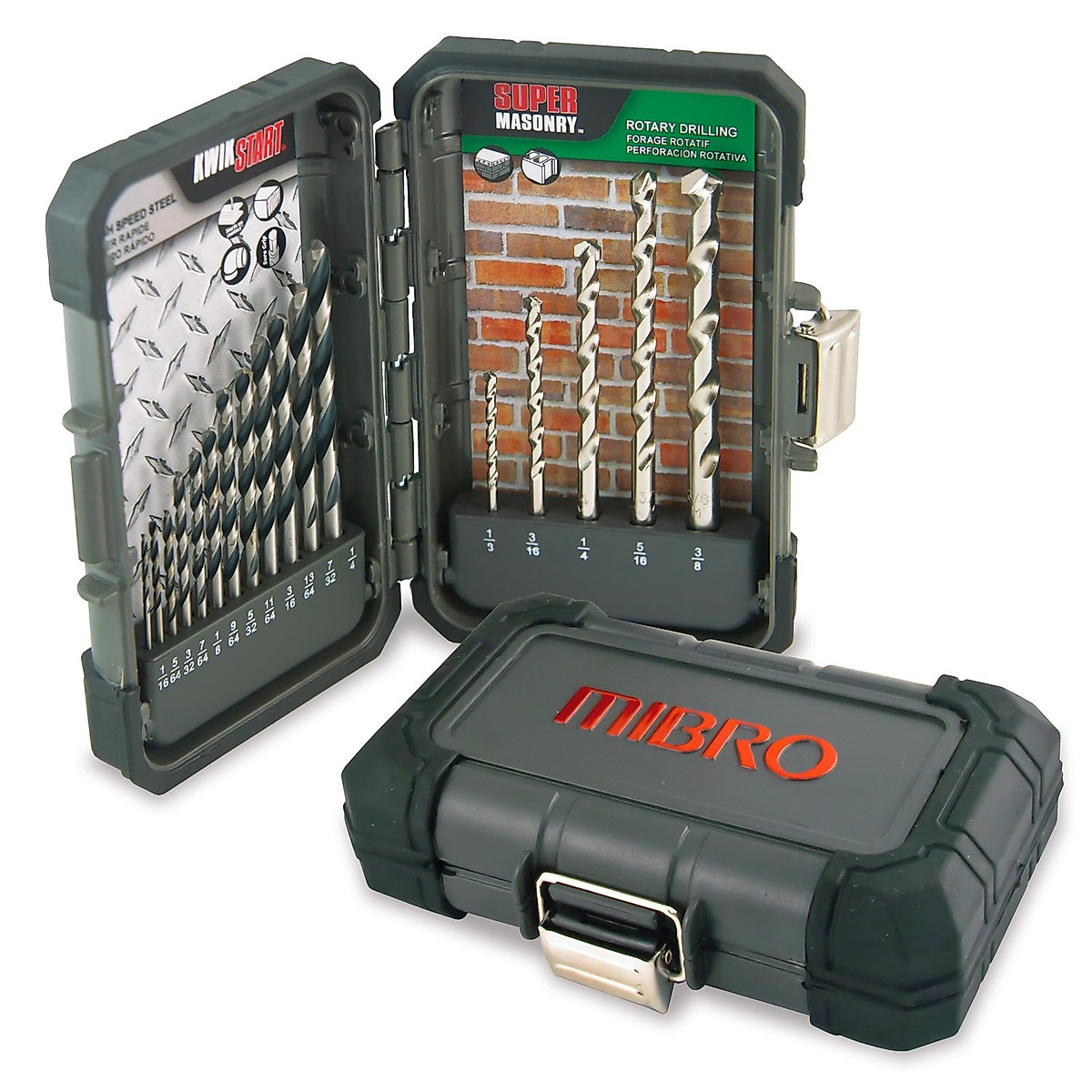 MIBRO 871060 High Speed Steel and Super Masonry Drill Bit Set, 17 Pieces