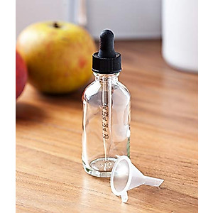 JUVITUS 2 oz / 60 ml Clear Glass Boston Round Graduated Measurement Glass Dropper Bottle (6 Pack) + Funnel