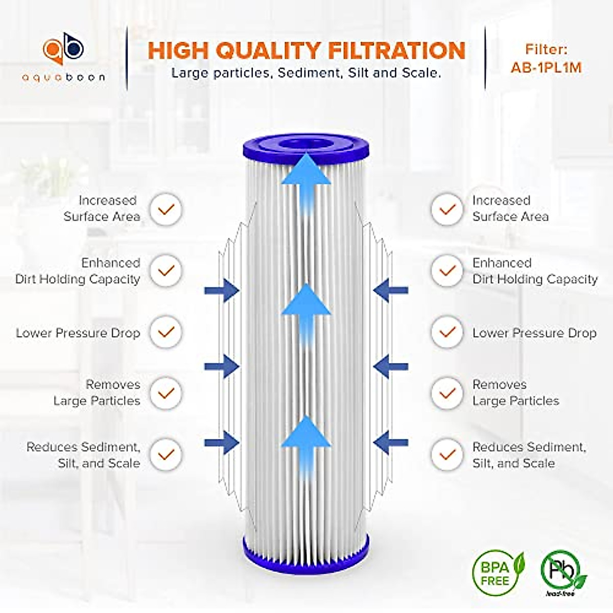 Aquaboon 1 Micron 10" x 2.5" Pleated Sediment Water Filter Cartridge | Universal Replacement for Any 10 inch RO Unit | Compatible with R50, 801-50, WFPFC3002, WB-50W, WHKF-WHPL, 4-Pack
