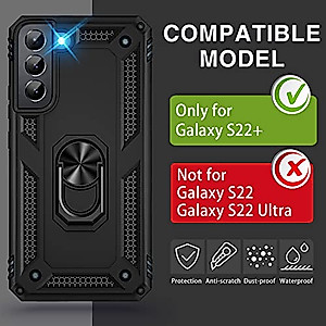 Vaki for Samsung Galaxy S22+ Plus 5G Case with Built in Screen Protector Military Grade Hard Rugged Cover Heavy Duty Armor Galaxy S22 Plus Phone Cases with Metal Ring Kickstand Shockproof Black