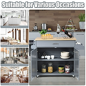 MEDIMALL Rolling Kitchen Island Cart with Storage, Serving Trolley Cart with Towel Rack, 3-Level Adjustable Shelf & Lockable Wheels, Mobile Island Table for Dining Room & Living Room, Gray