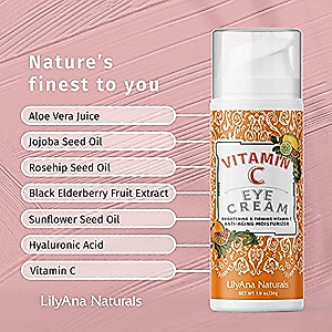 LilyAna Naturals New Formula Eye Cream for Dark Circles, Puffiness, Wrinkles and Bags - Anti-Aging and Hydrating - For Sensitive Skin - 1 oz - Made in USA