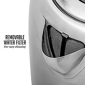 Ovente Electric Tea Kettle Stainless Steel 1.2 Liter Portable Instant Hot Water Boiler Heater 1100W Power Fast Boiling with Cordless Body and Automatic Shut Off for Coffee Milk Chocolate Silver KS22S