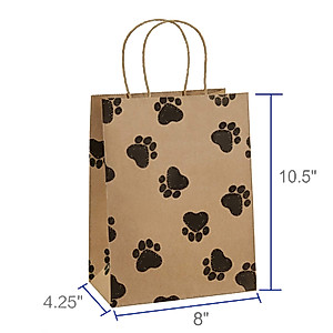 BagDream Gift Bags 25Pcs 8x4.25x10.5 Inches Shopping Bags, Paper Bags with handles, Kraft Bags, Retail Bags, Holiday Party Bags, Puppy Dog's Paw Print Brown Gift Bags