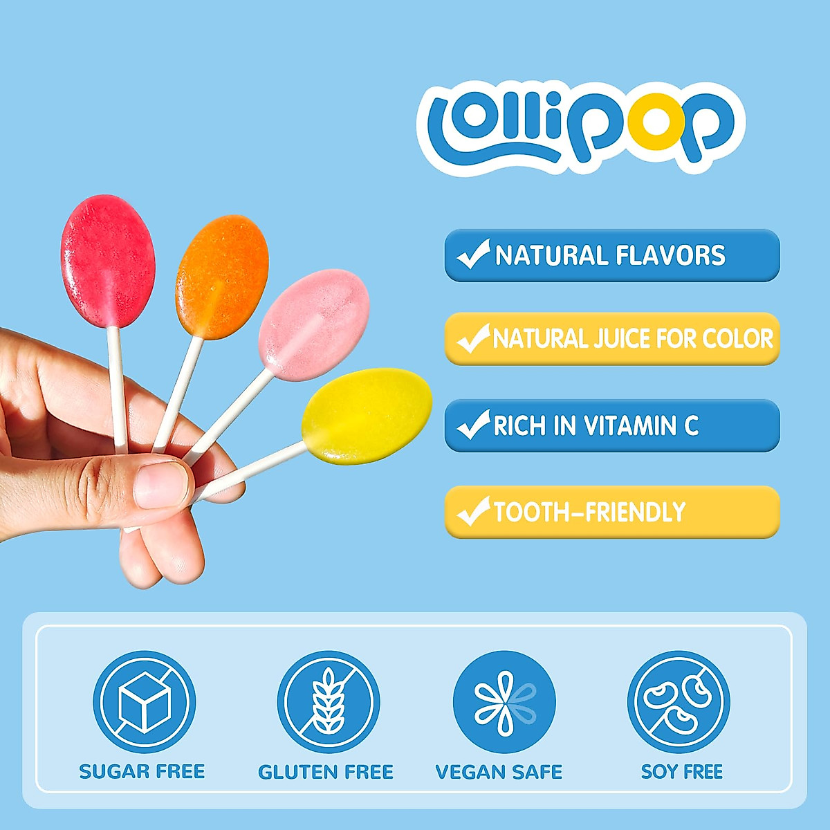 DC24 DAILY CARE Sugar Free Lollipops with Vitamin C, Healthy Suckers with Xylitol, Assorted Fruit Flavored Hard Candy for Kids, Non-GMO, Gluten Free, 24 Count