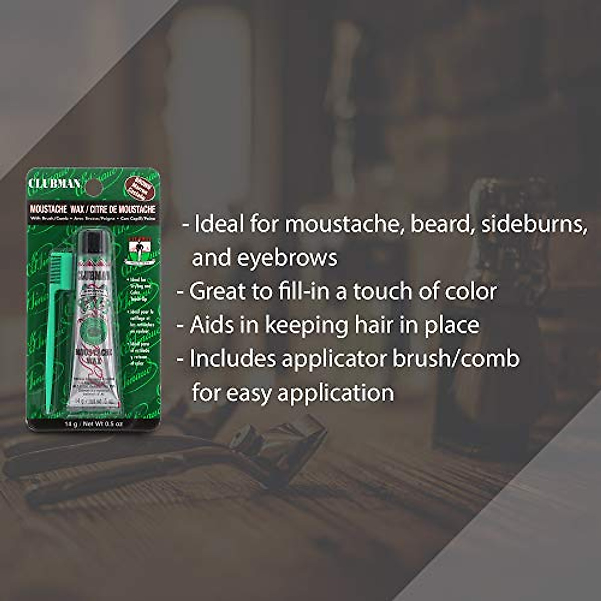 Clubman Moustache Wax Hang Pack Brown 0.5 oz x 3 packs