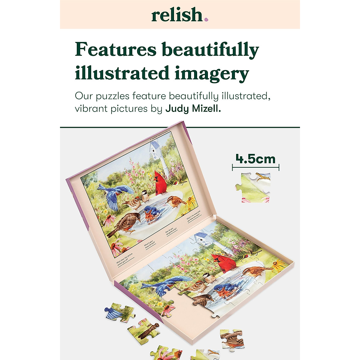 Relish Large Piece Puzzles for Seniors, 35 Piece Bathing Birds Jigsaw Puzzle, Dementia Products for Elderly