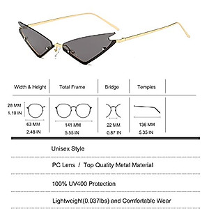 Armear Small Cateye Sunglasses Futuristic Rimless Mirrored Lens Black 63mm