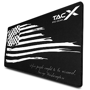 Gun Cleaning Mat | 12 x 24 Inch | 2A Tattered Distressed US Flag | 3mm Padded Non-Slip | Oil & Solvent Resistant Pistol or Rifle Build Pad | Large Workbench or Shooting Mat | Gun Cleaning Kit Add-On