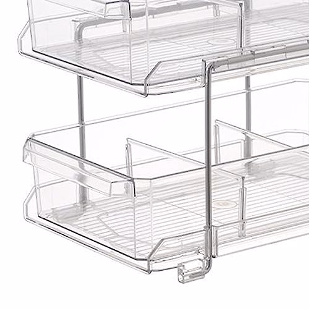 Frogued Desktop Rack 2 Tier Clear Organizer with Dividers, Multi-Purpose Slide-Out Storage Container for Bathroom and Kitchen Counter, Medicine Cabinet Storage Bins, Under Sink Closet Organization Cl