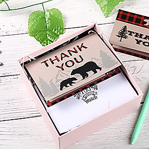 Xuniea Bear Lumberjack Thank You Cards with Envelopes Lumberjack Baby Shower Thank You Cards Woodland Baby Shower Thank You Notes Bear Themed Supplies Thank You Cards 6 x 4 Inch for Party Weeding (24)