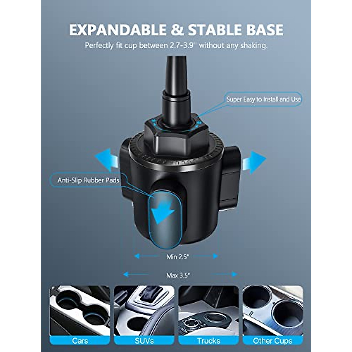 WeGuard Cup Holder Phone Mount, No Shaking Cup Phone Holder for Car Rock Solid Car Phone Holder Mount for Cars, Trucks, SUVs etc, Compatible with iPhone 14 13 Plus Pro Max Samsung All 4-7'' Phones