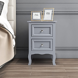 Bonnlo Gray Nightstand Set of 2, Nightstands with 2 Drawers, Bed Side Table/Night Stand, Small Nightstand for Bedroom, Small Spaces, College Dorm, Kids’ Room, Living Room, Wood, 16W x 12D x 24H, Grey