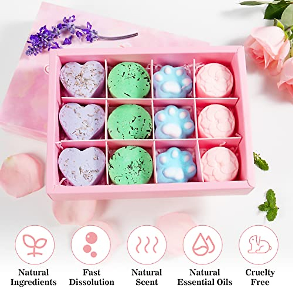 Aromatherapy Gifts for Women- 12Pcs Shower Steamer Aromatherapy Self Care Gifts for Women Christmas Gifts for Stress Relief Home SPA Gifts for Women- Stocking Stuffers for Adults (4 Scents)