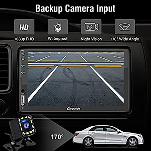 CARPURIDE Double Din Car Stereo with Apple Carplay & Android Auto, 7" Touchscreen Car Audio Receiver with Bluetooth, Mirror Link, Backup Camera, USB/TF/AUX Port, A/V in, SWC, FM/AM Radio, 2 din