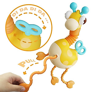 CCYYZZ Montessori Toy for 12-36 Months Toddlers, Baby Sensory Toy for 1 Year Old Babies, Giraffe Pop Tubes, Food Grade Silicone Pull Strings Activity Toys, Gifts for Boys and Girls