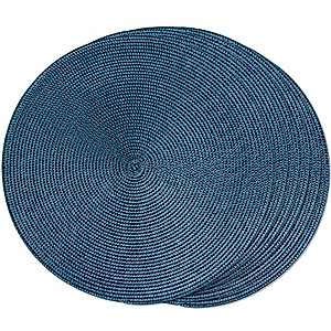 FunWheat Round Braided Placemats Set of 6 Table Mats for Dining Tables Woven Washable Non-Slip Place mats 15 inch (Blue, 6pcs)