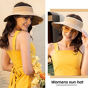 Beach Hats for Women Foldable Womens Visor Sun Hat Womens Wide Brim Hats for Women Fashionable Hats with Ponytail Hole On Top UV Protection Fishing Hat, Natural