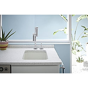 KOHLER 6584-0 Iron/Tones Top-Mount/Undermount Single-Bowl Kitchen Sink, 17" W x 18-3/4" L, White