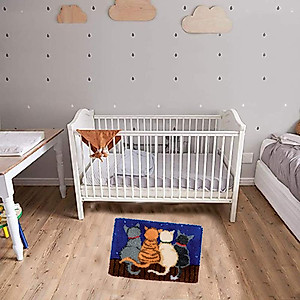 MeetBSelf Latch Hook Rug Kits Crocheting Carpet Rug Cats Acrylic Yarn Pre-Printed Canvas Cushion Mat Crochet Tapestry Sofa Decor