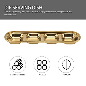 Zerodeko Sauce Dish 4-grid Dipping Tray - Stainless Steel Serving Platter - Condiment Seasoning Dipping Bowl Snack Sushi Tray Sugar Spices Oil Plate for BBQ Hot Pot