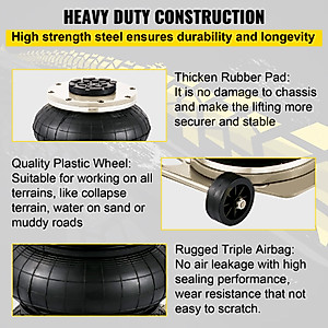 VEVOR 3 Ton/6600 lbs Triple Air Bag Jack Lift Up to 15.75 Inch, 3-5S Fast Lifting Air Bag Jack for Cars with Adjustable Long Handle (Beige)