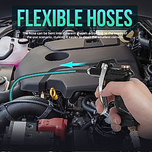 Industrial Air Blow Gun with Brass Adjustable Air Flow Nozzle, Steel Air Flow Extension, and Blow Hose, Pneumatic Air Compressor Accessories Tool Dust Cleaning Air Nozzle Blow Gun (Black)