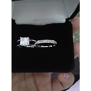 Size 7 - Solid 925 Sterling Silver Bridal Set Princess Cut Solitaire Engagement Ring with Matching Channel Set Wedding Band CZ Cubic Zirconia 2.0ct. With Elegant Velvet Ring Box