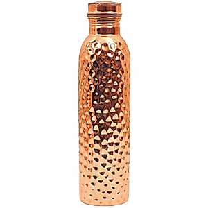 Arts Of India Pure Copper Water Bottle, Drink ware Set, Capacity 1000 ML, Set of 2 ((HAMMERED 2)