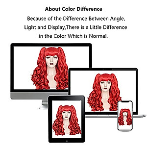 WeKen Long Curly Red Cosplay Wig with Pigtails Lolita Detachable Ponytail Wig for Women Girls Halloween Costume Party