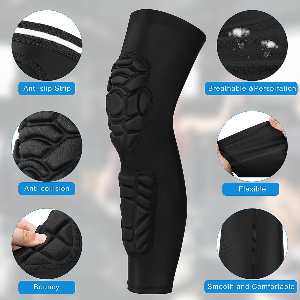 GUOZI Knee Braces, [2 Pack] Double Crashproof Knee & Calf Pads, Thigh Compression Leg Sleeves Protection for Youth Adults Sports Football Basketball Volleyball Running Baseball etc