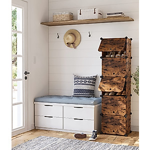 SONGMICS Shoe Rack, 10-Slot Storage Organizer Unit with Doors, Portable Cube Shoe Storage Organizer, Plastic Modular DIY Storage Shelf, Closet Divider for Clothes Bags Toys, Rustic Brown ULPC506A01