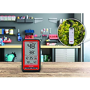 Craftsman Wireless Easy to Read Thermometer with Indoor and Outdoor Temperature & Humidity with Trend Arrows and Daily Date and Time (CMXWDCR01137), Red