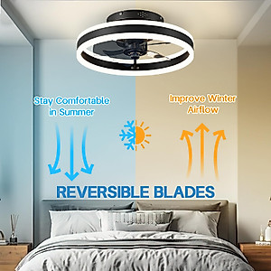 GOSONKT Low Profile 15.7" LED Small Ceiling Fan with Light - Modern, Semi-Enclosed Flush Mount, Smart APP & Remote Control, 6-Speeds, Black - Perfect for Bedroom and Living Room