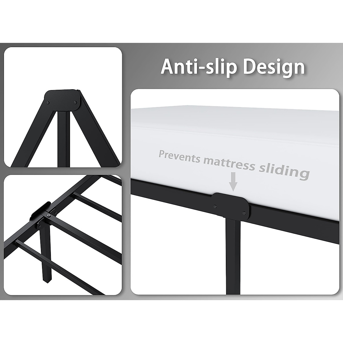 AROMUSTIME 16 Inch Standard Metal Platform Bed Frame / 3,000 lbs Heavy Duty Steel Slat Easy Assembly Mattress Foundation/Noise Free/Box Spring Replacement, Queen